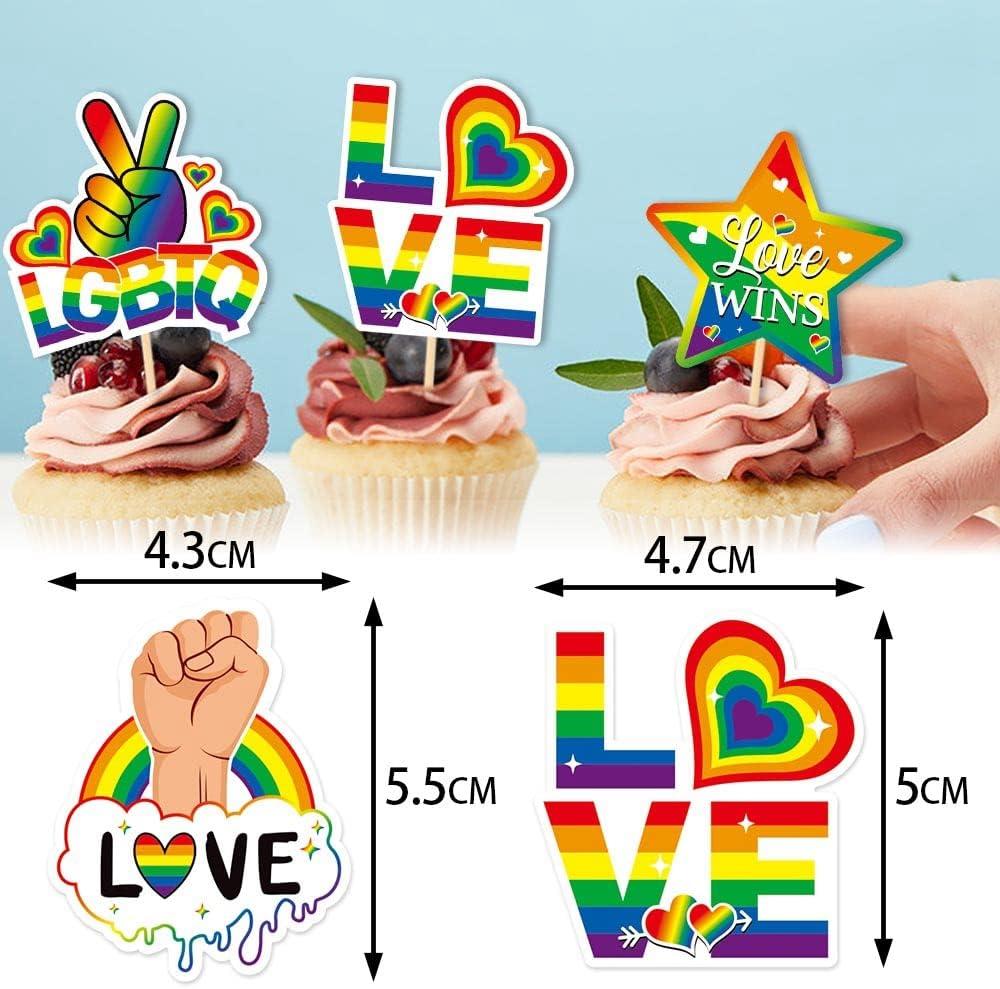 GORWERY 20pcs Gay Pride Cupcake Toppers Love is Love Cupcake Picks for ...
