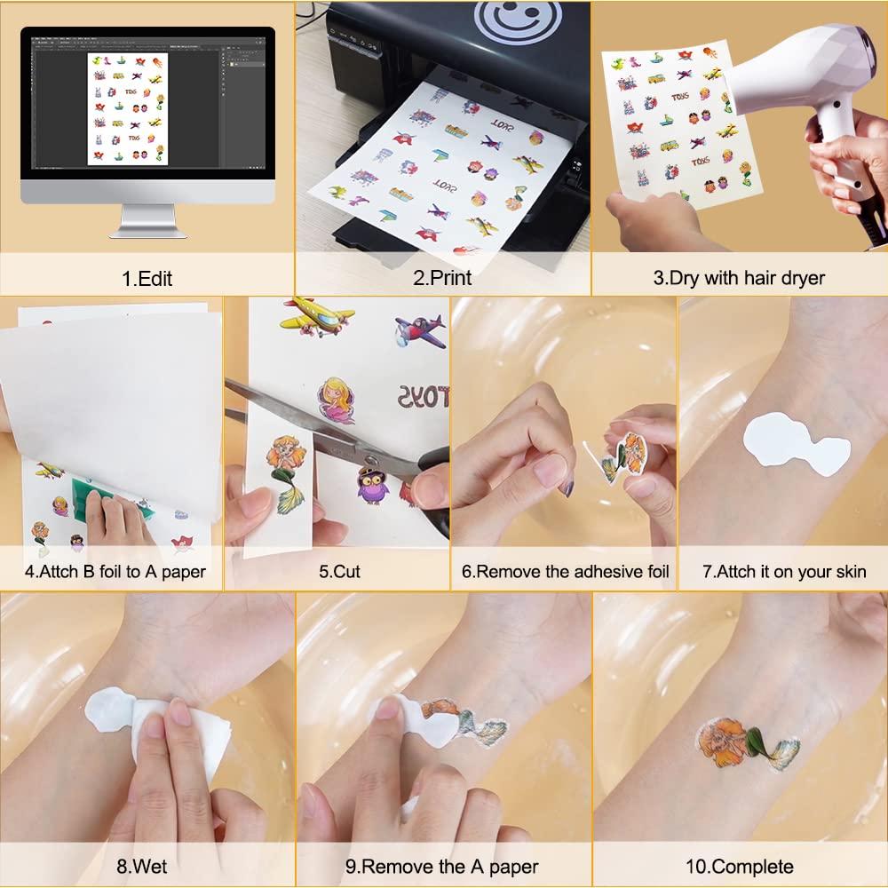 Stampcolour Inkjet Printable Temporary Tattoo Paper - 5 Sheets 8.5X11 ...