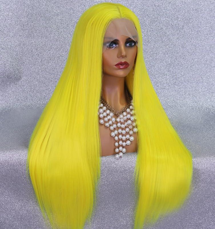 Vebonny 24-Inch Bright Yellow Synthetic Lace Front Wig - Stylish Hair ...