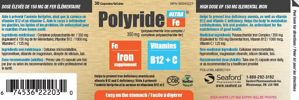 Polyride Fe Ultra Polysaccharide Iron Supplement Complex 350mg - Energy ...