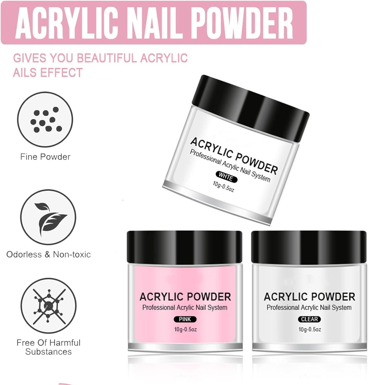 Colorful Acrylic Powder Set for Nail Extension - 3 Colors Acrylic Nail ...