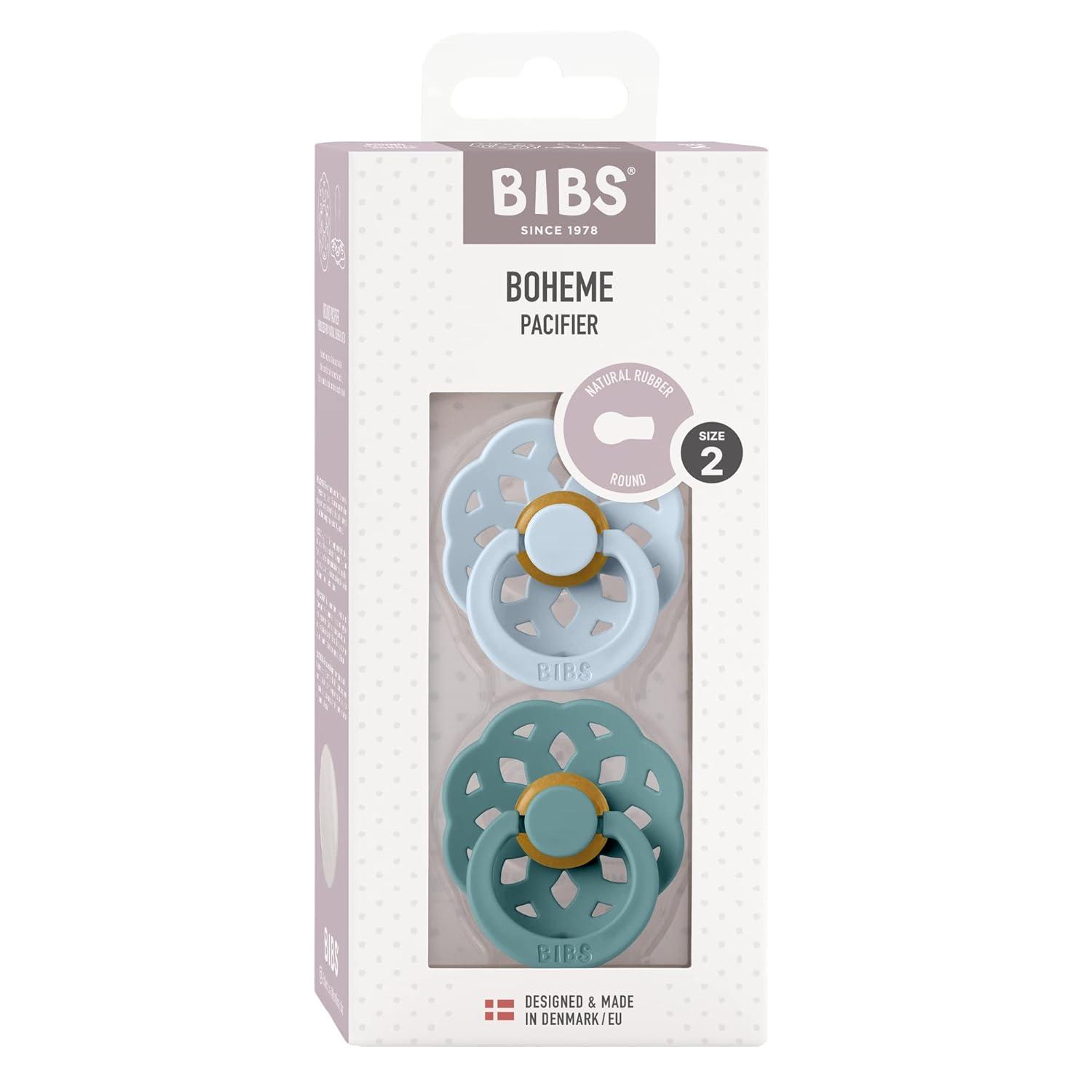 BIBS Boheme Soother 2-Pack. BPA Free Dummy Pacifier Symmetrical Nipple ...