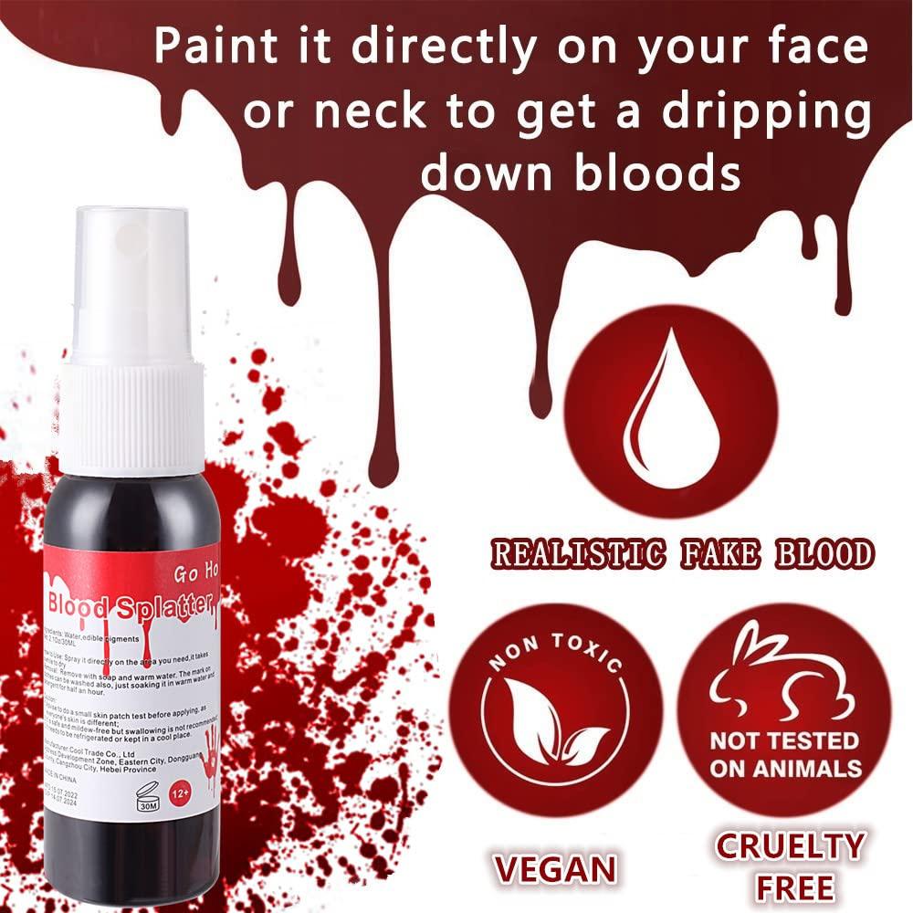 Go Ho 1oz Fake Blood Spray for Halloween Costume Makeup | Washable Eye ...
