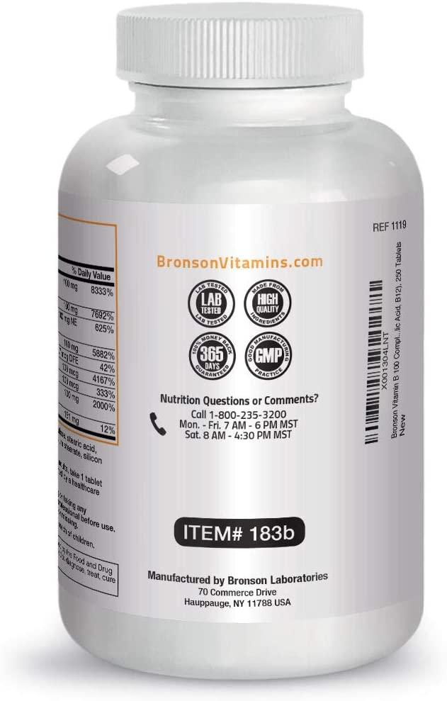 Bronson Vitamin B100 Complex - High Potency Sustained Release, 250 ...