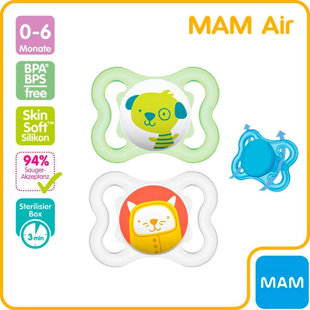 MAM Silicone Pacifier AIR Mini 0-6 Months for Girls | Set of 2 with ...