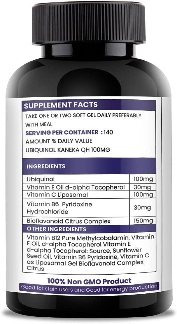 Ubiquinol Kaneka QH 100MG with Liposomal Vitamin C | High Potency CoQ10 ...
