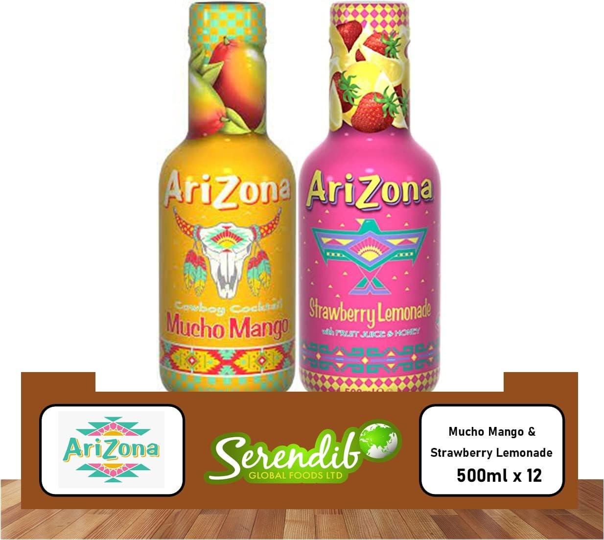 Arizona Tea Mucho Mango & Strawberry Lemonade Flavours 500ml Each (Pack ...
