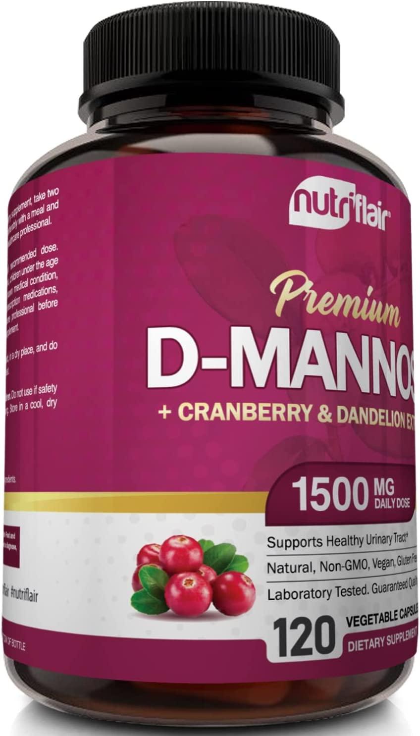 NutriFlair D-Mannose 1200mg Capsules with Cranberry & Dandelion - UTI ...