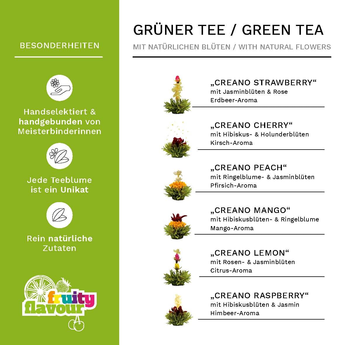 Creano Tea Blumen Gift Set - 12 Fruity Green Tea Blooms in Elegant ...