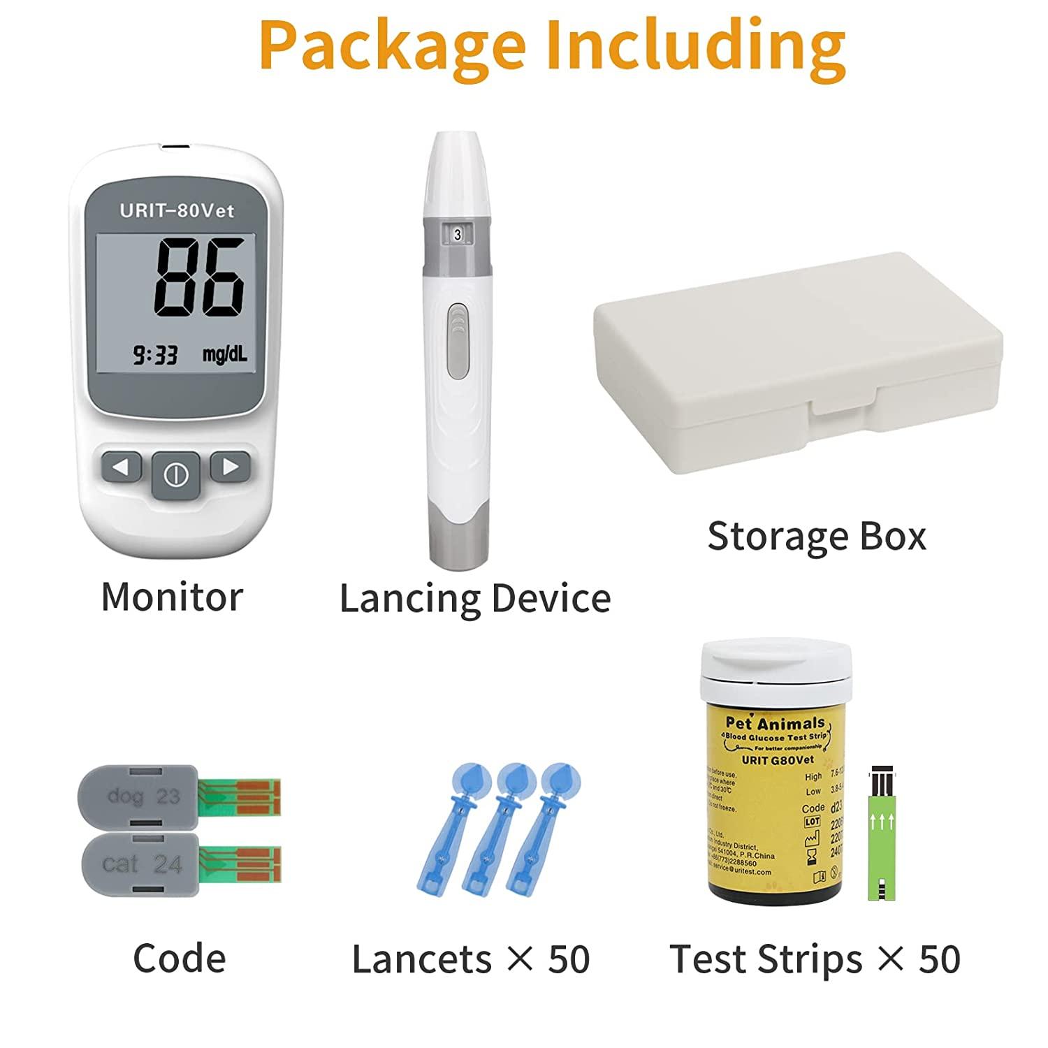URIT Pet Blood Glucose Meter Kit with 50 Test Strips - Diabetes ...