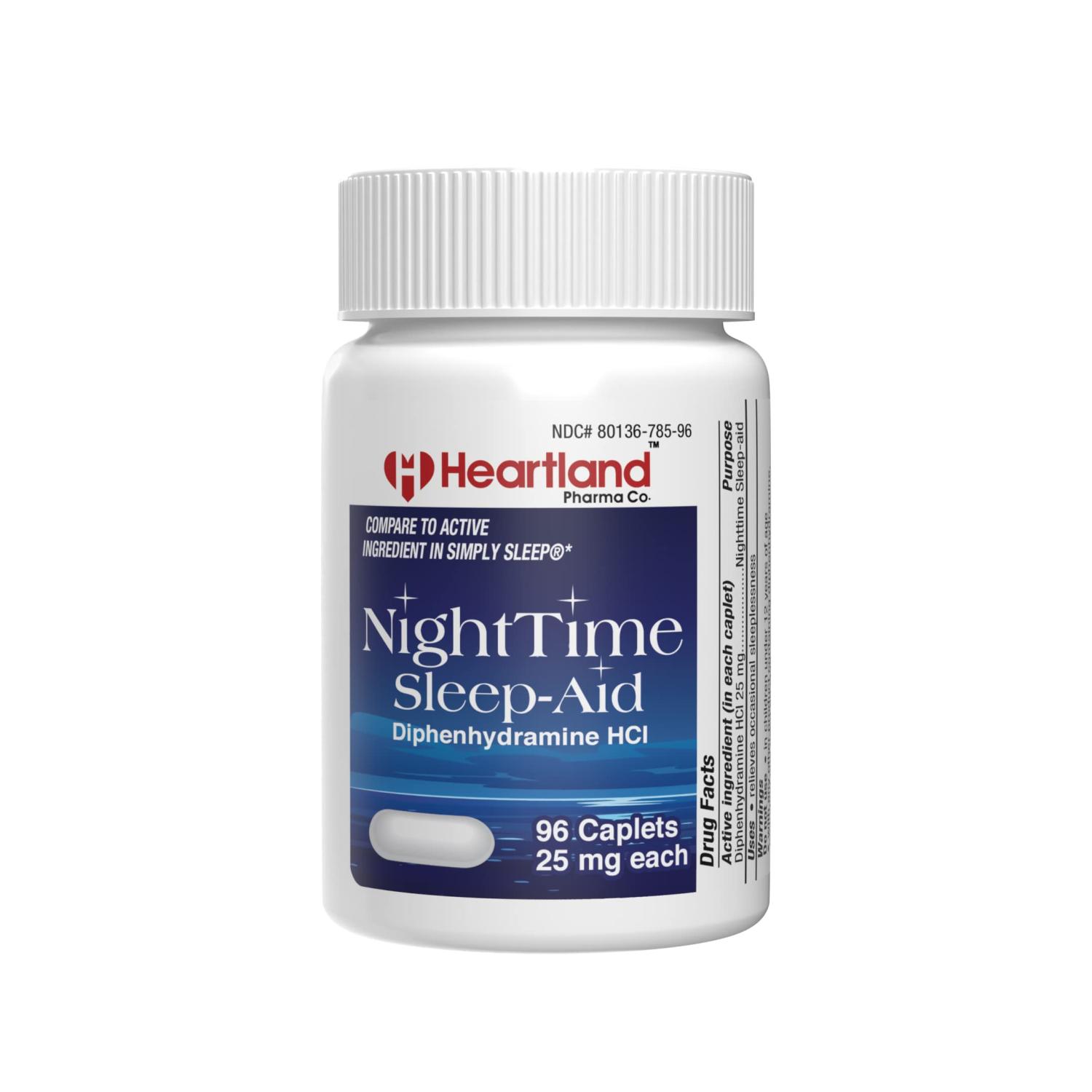 Heartland Pharma Diphenhydramine HCI 25mg Sleep Aid Caplets - 96 Count ...