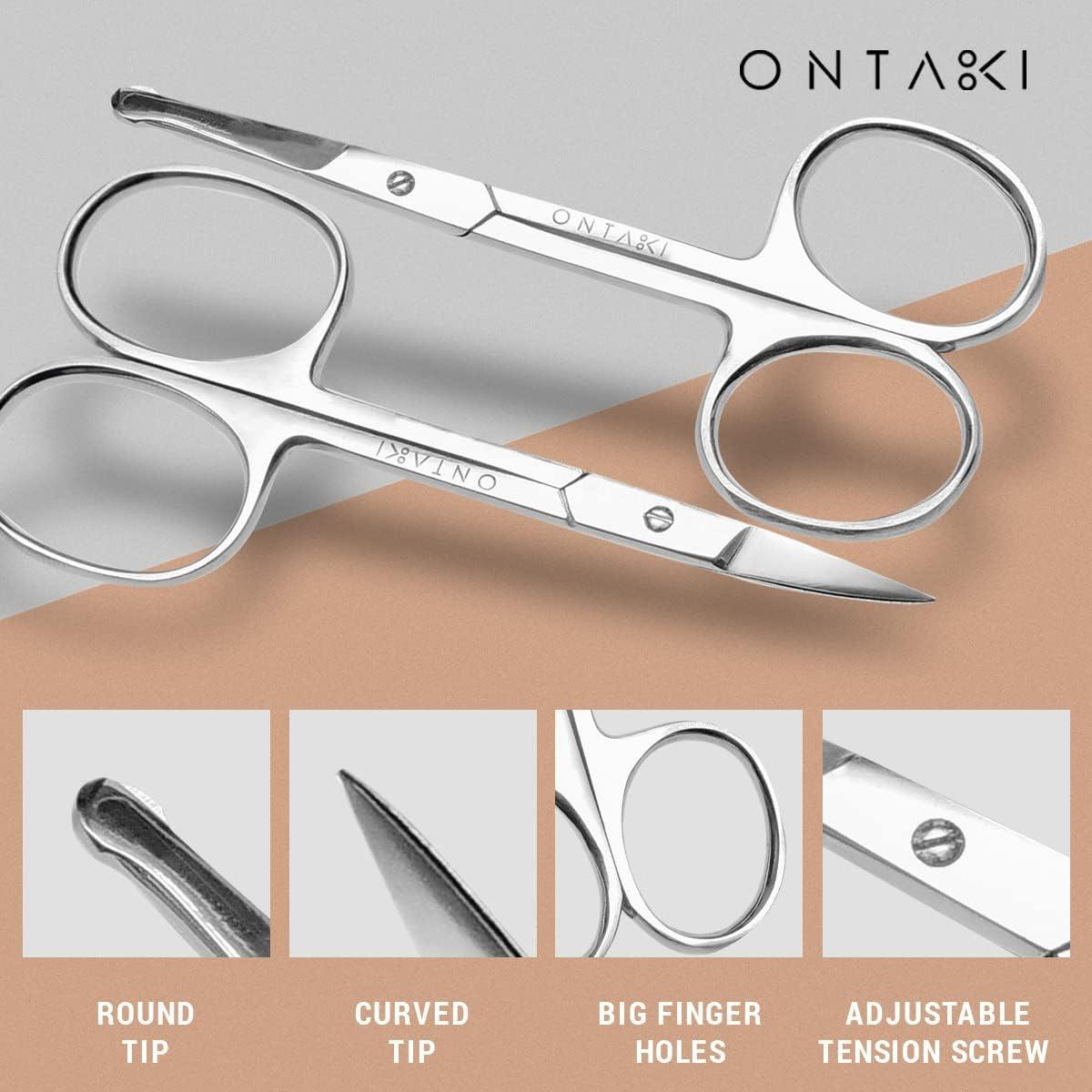 ONTAKI 3-Piece Scissors Set: Japanese Steel Beard & Mustache Scissors, Facial Grooming Nose Hair ...