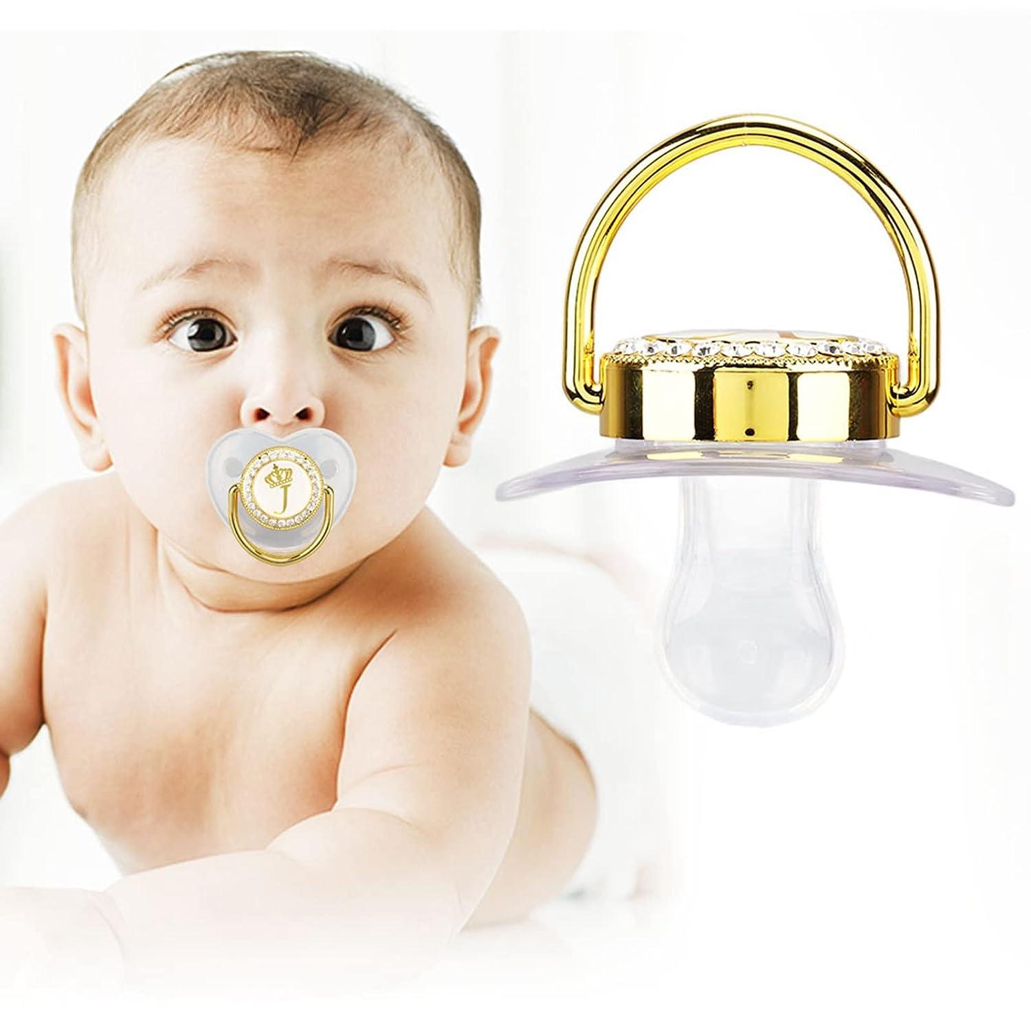 Blingy Teething Baby Pacifier with Golden Rhinestone Letters for ...