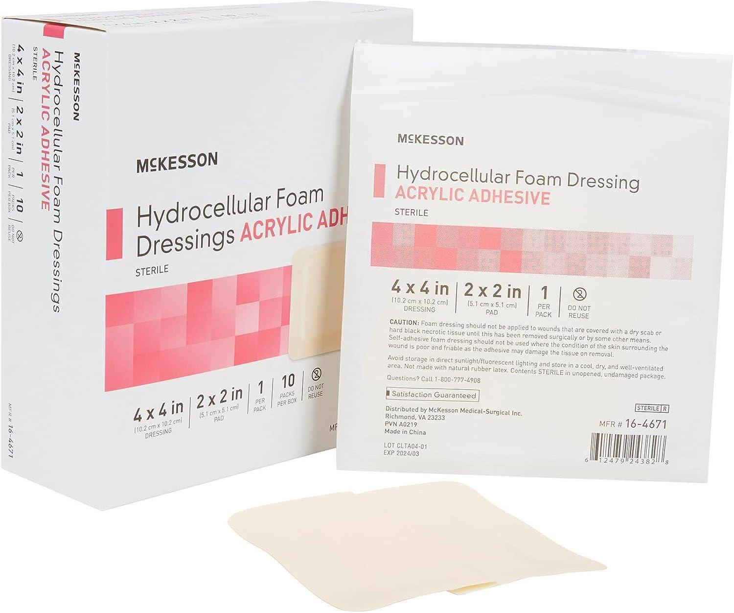 McKesson Hydrocellular Foam Dressings 4x4 - 10 Count Sterile Acrylic ...