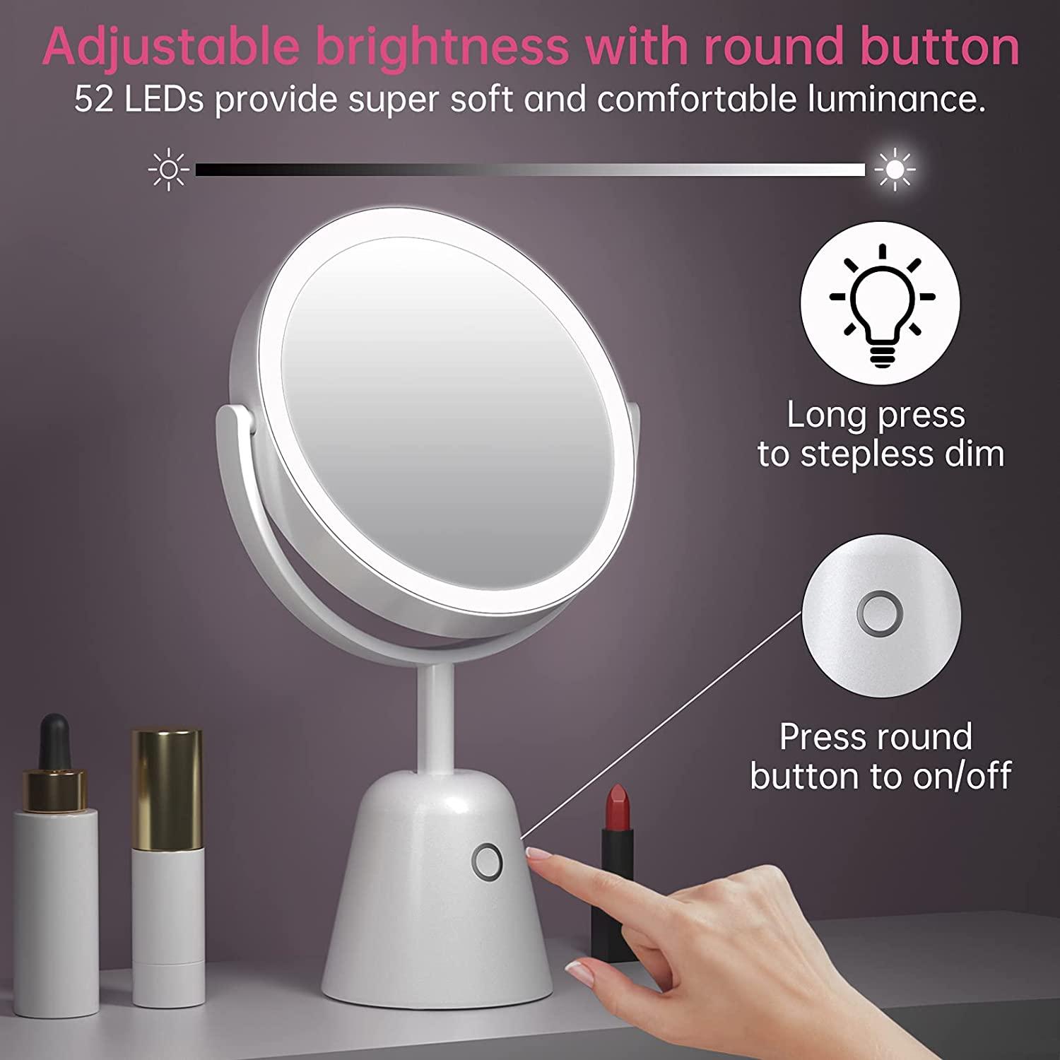 Rechargeable Lighted Makeup Mirror with 1X/7X Magnification, 3 Color ...