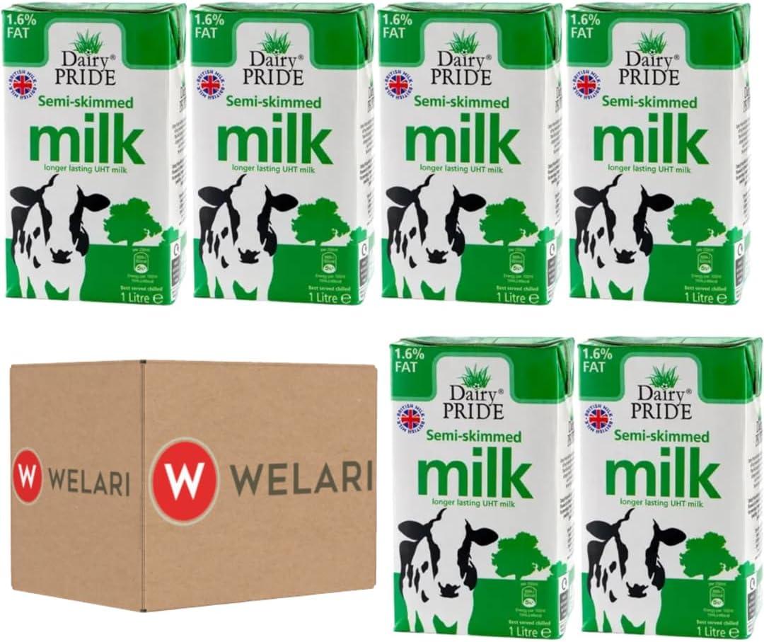 Dairy Pride Semi Skimmed Long Life UHT Milk 1 Litre Pack Of 6 With ...