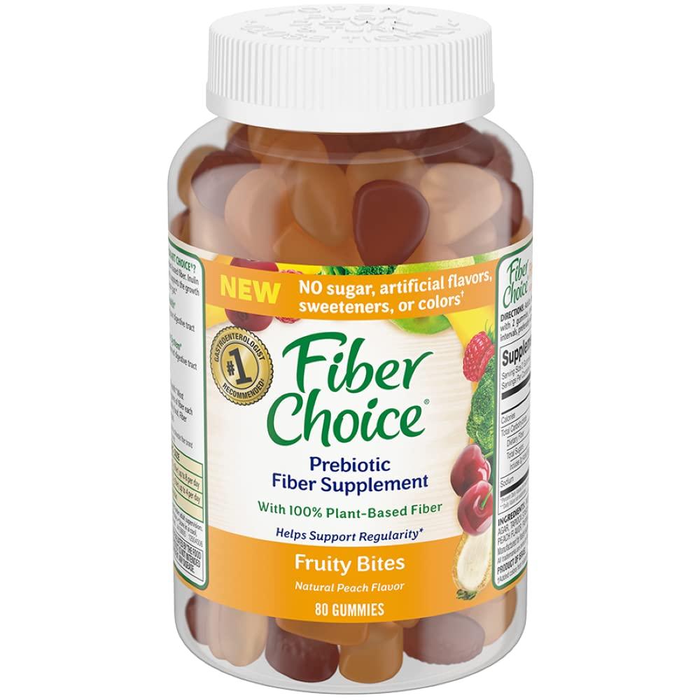 Fiber Choice Peach Gummies 80 Count - Daily Prebiotic Fiber Supplement ...