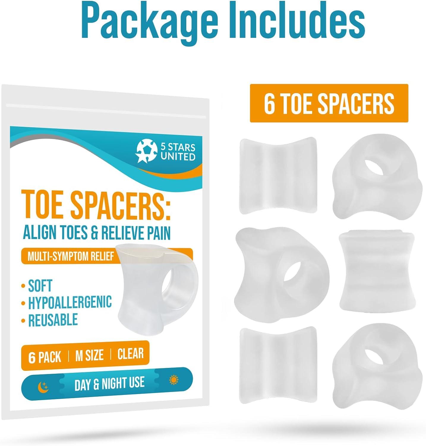 6-Pack Clear Gel Toe Separators for Overlapping Toes - Pain Relief ...