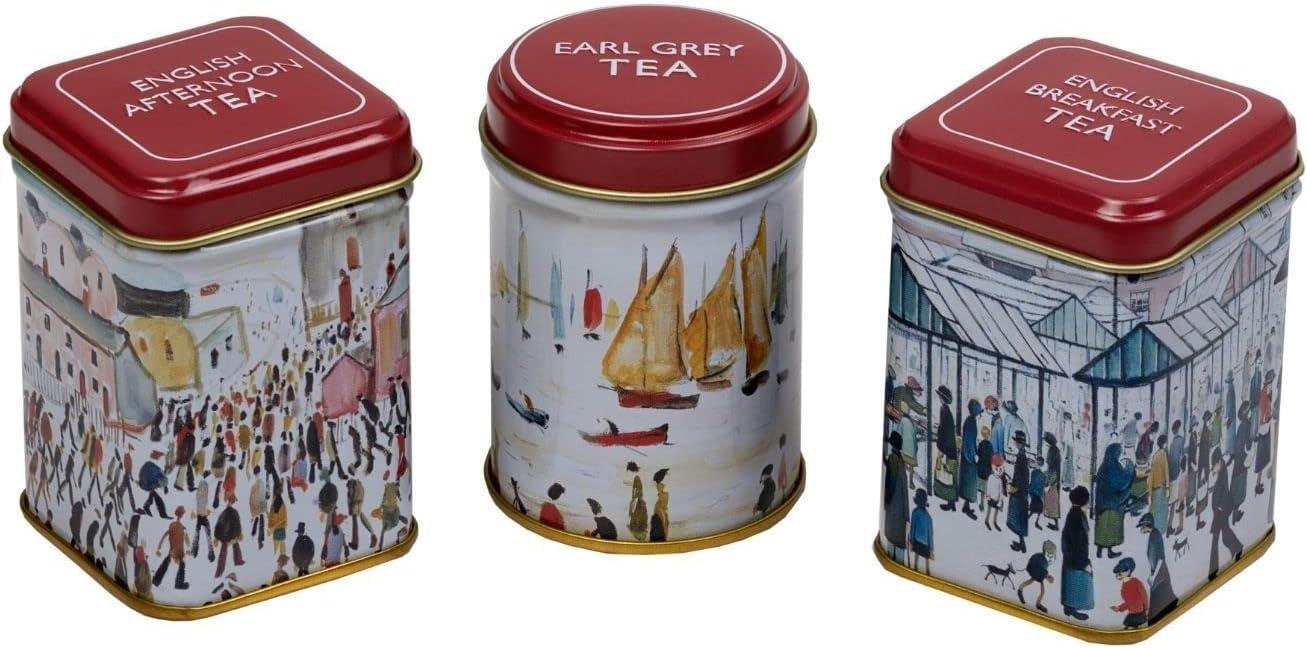 New English Teas The Lowry Mini Tea Tin Set of 3 with Loose-Leaf Black ...