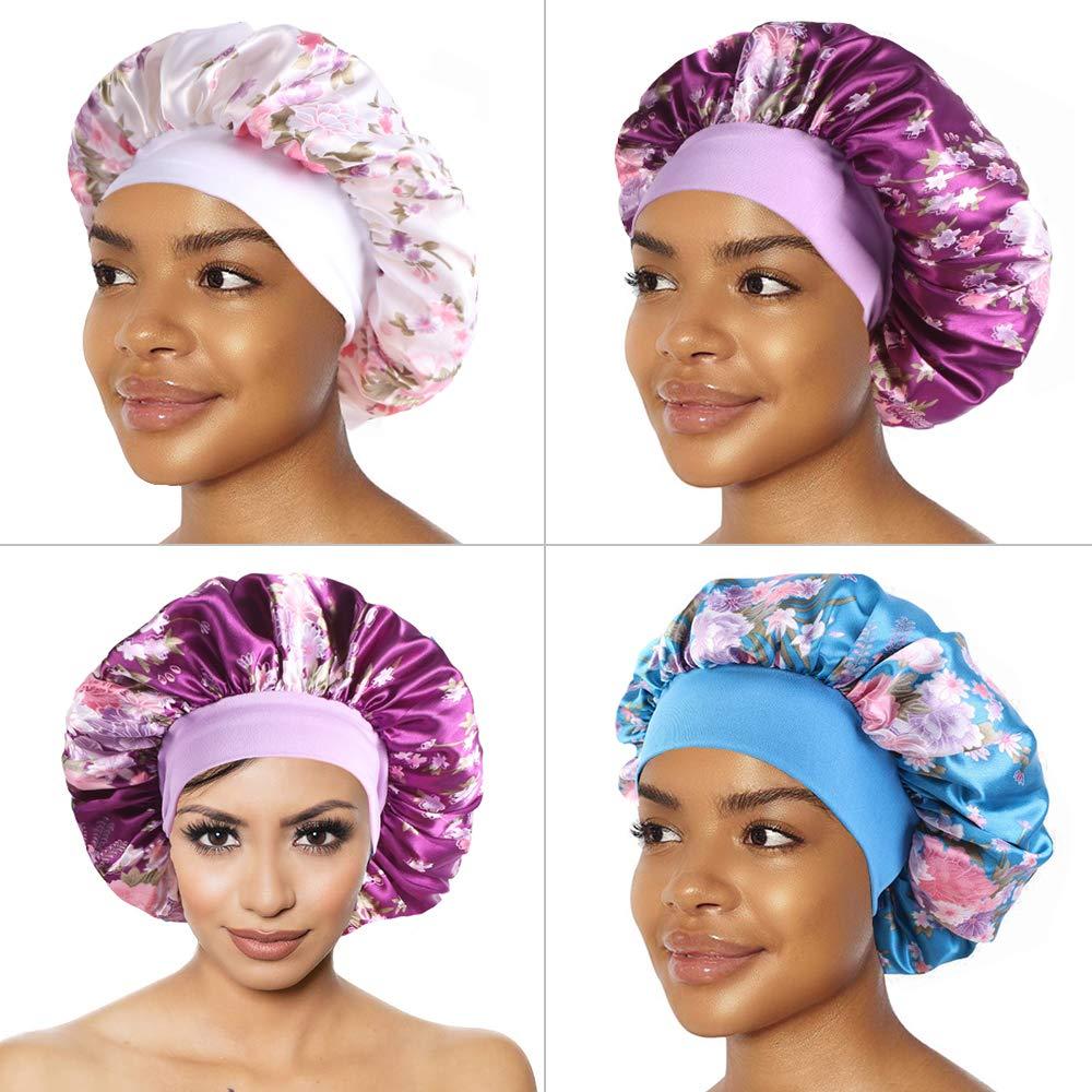 COOLCHI 3 Pack Satin Silk Bonnet Sleep Caps for Women - Blue, White ...