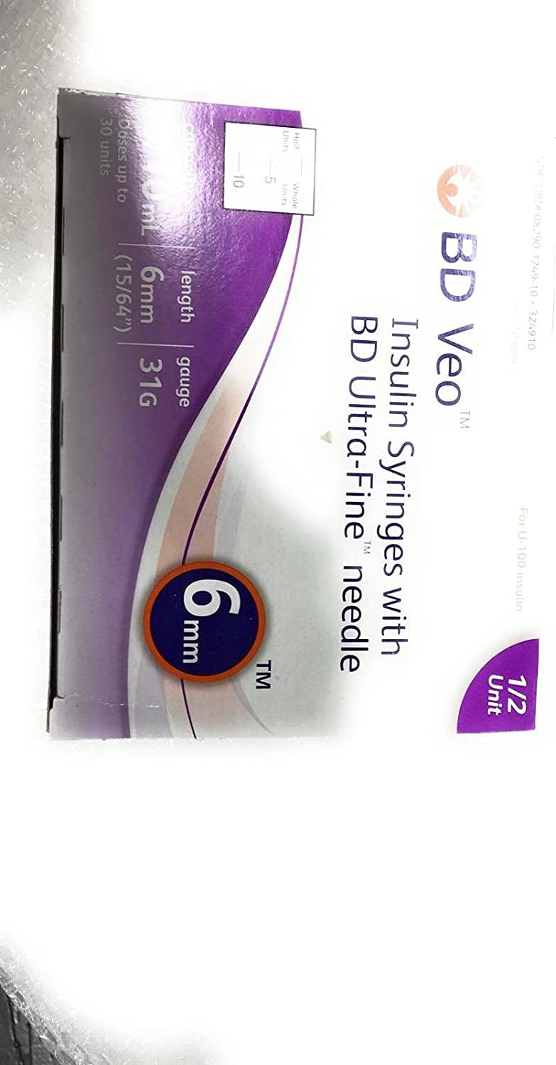 BD Ultra-Fine Insulin Syringes 31G 3/10cc 6mm - 100ct | Half Unit ...
