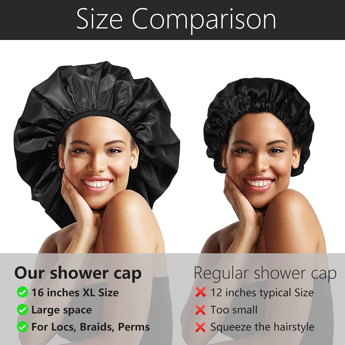 Extra Large Waterproof Shower Cap with XL Satin Lining for Thick Long ...