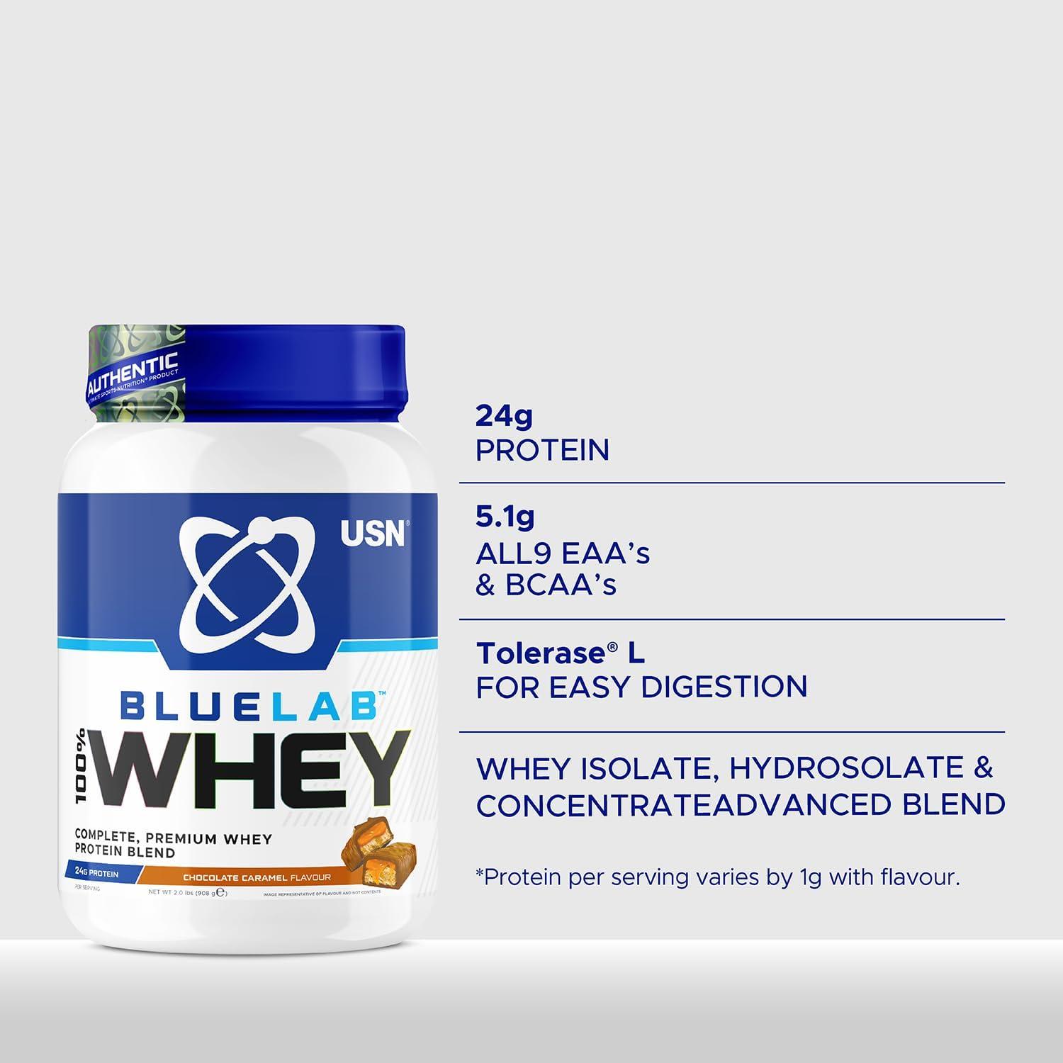 USN Blue Lab Chocolate Caramel Whey Protein Powder 2kg - Post-Workout ...