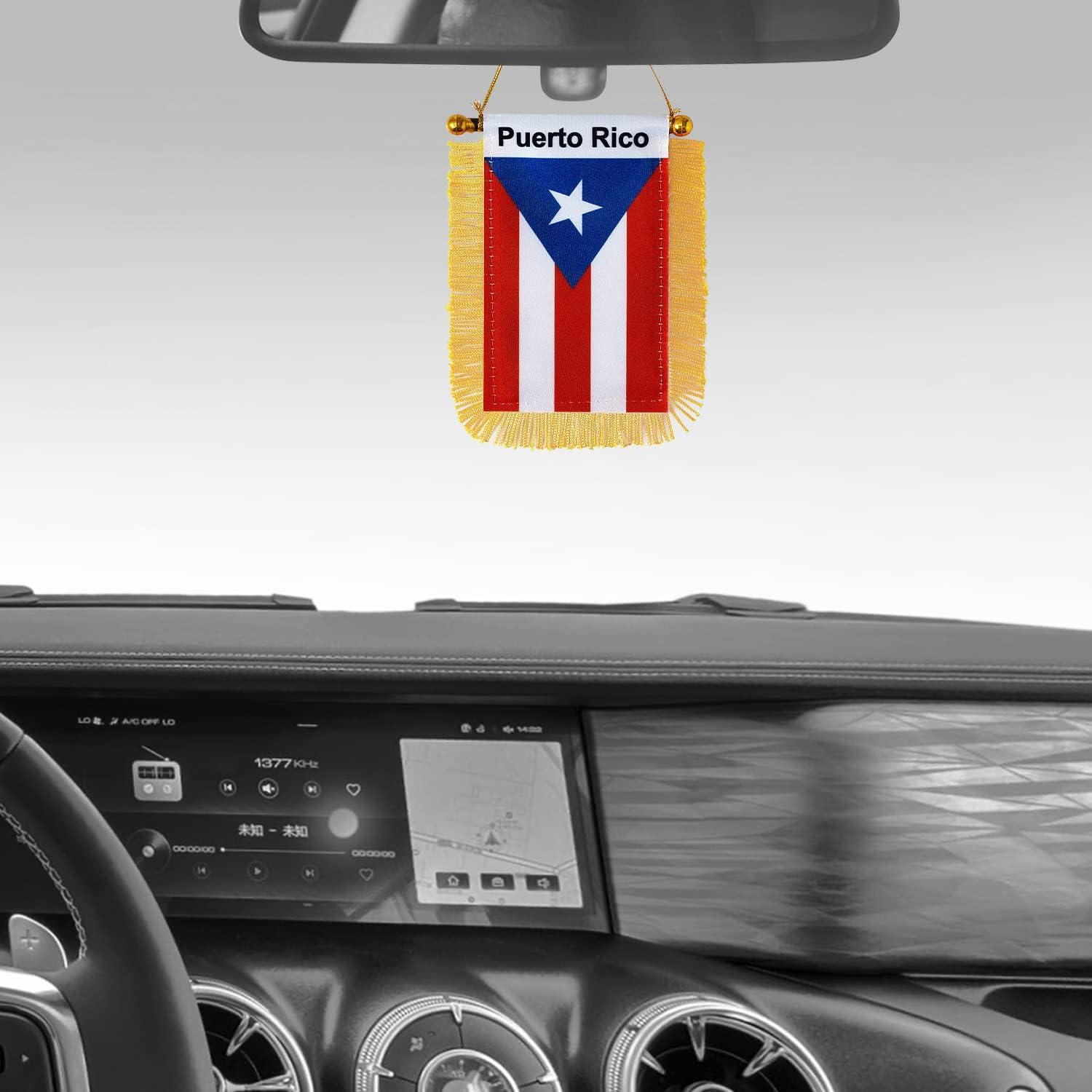 2 Pack Mini Puerto Rico Car Flags with Suction Cup Mirror Decoration ...