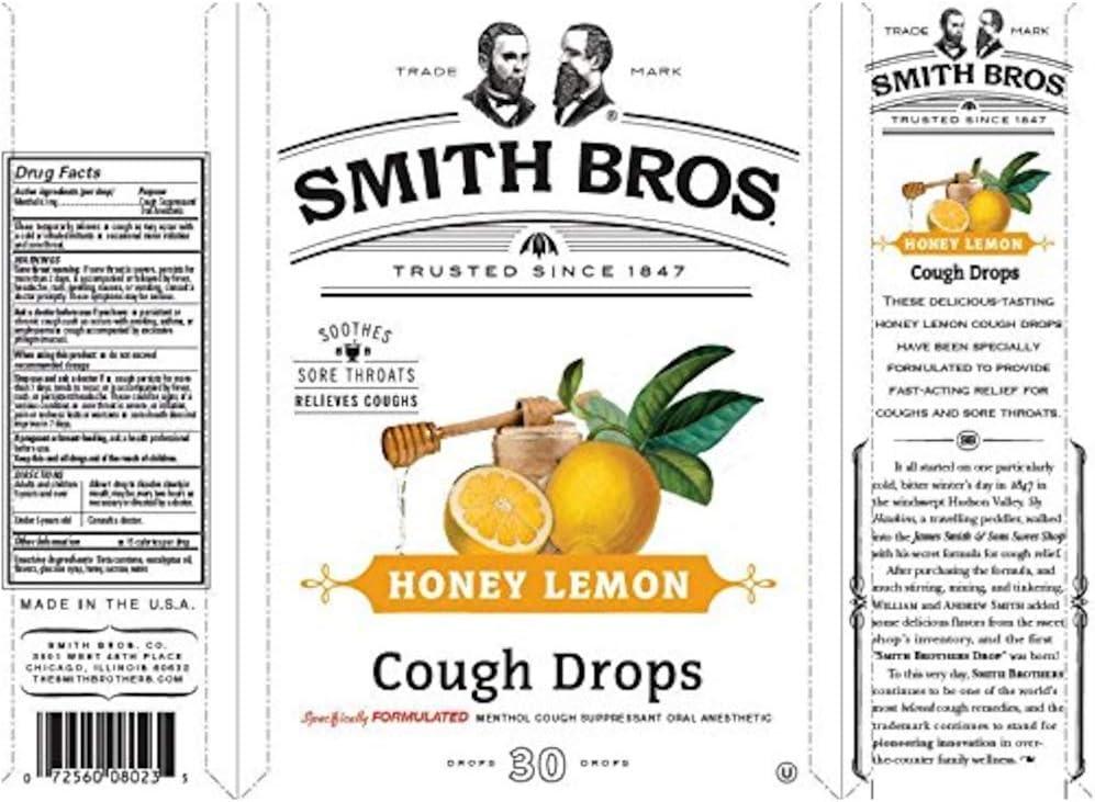 Smith Brothers Honey Lemon Throat Drops 30 Count Value Pack - 3 Packs ...