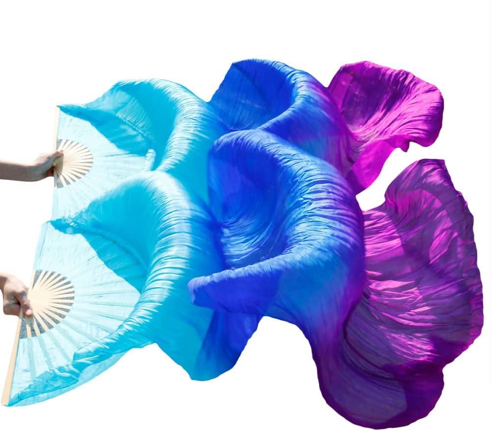 Nimiman Women 1 Pair (Left+Right) Silk Belly Dance Fans Veil Belly ...