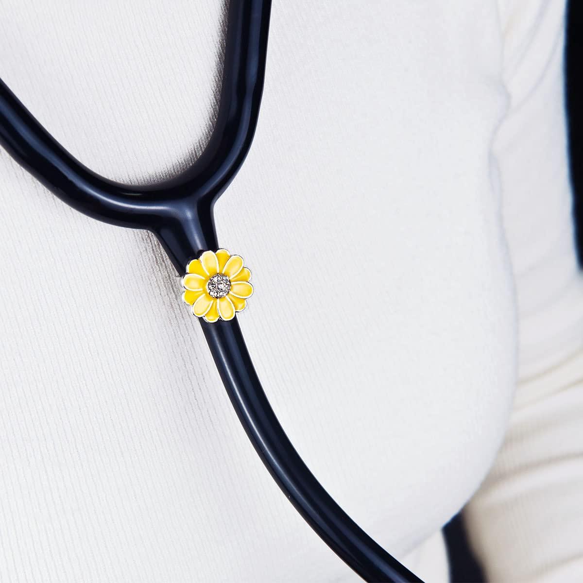 HEYGOO 2 Pack Sunflower Bling Stethoscope Charms - Unique ID Name Tags ...