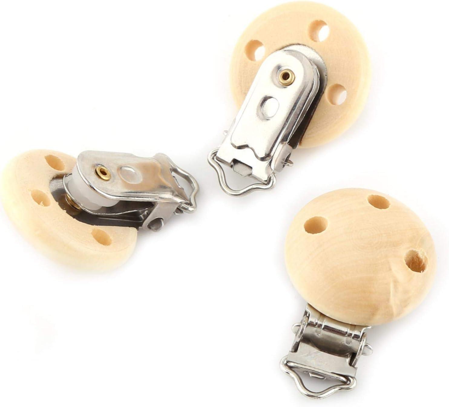 10 Round Natural Wood Pacifier Clips Beech Wood Teething & Toy Holders ...