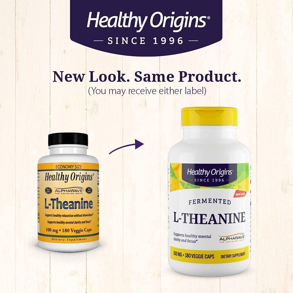 Healthy Origins L-Theanine 100mg 180 Veggie Caps - AlphaWave Formula | 180 Count Pack | Buy Now ...