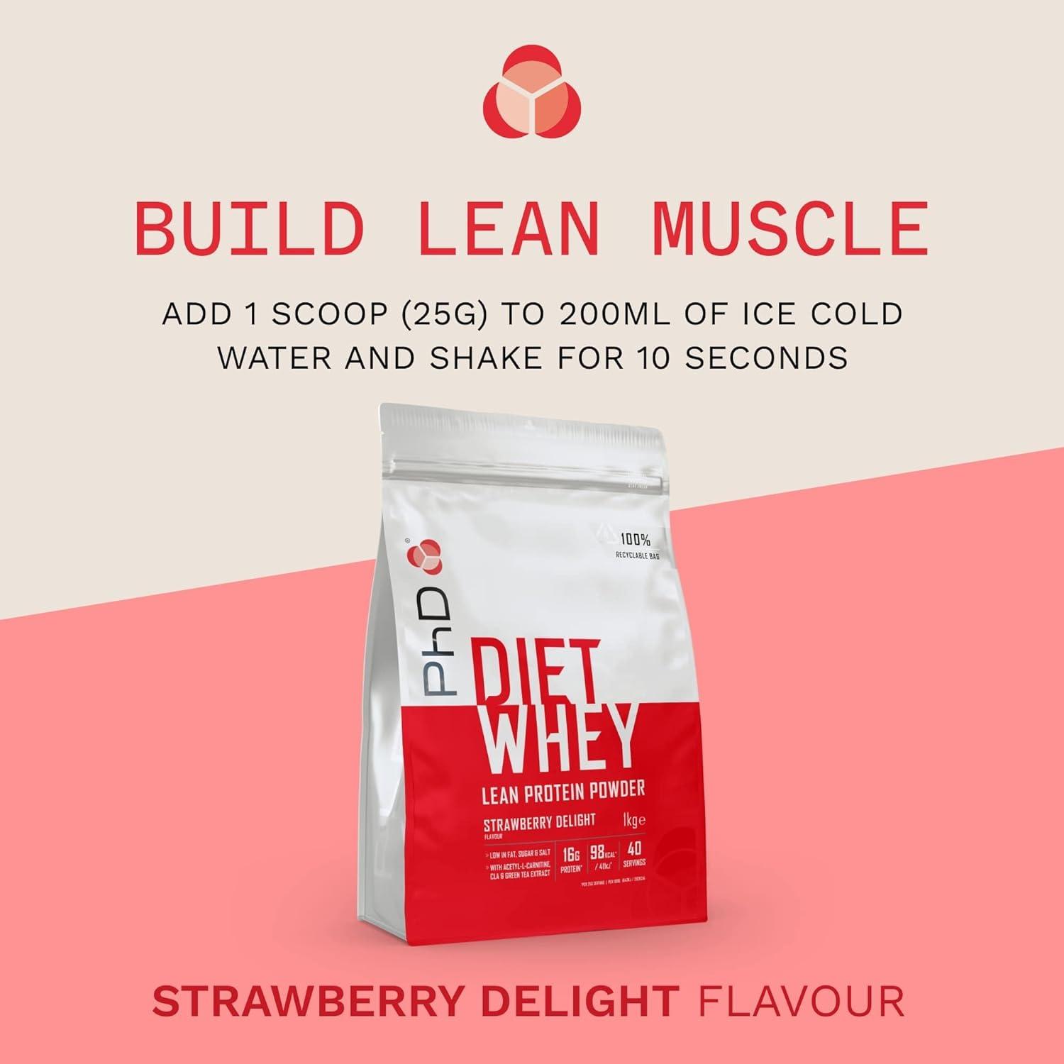 PhD Nutrition Diet Whey Strawberry Delight Protein Powder 1kg - Low ...