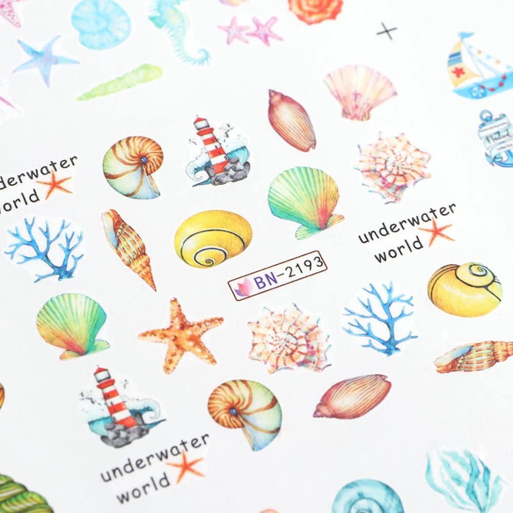 Sea Shell Nail Art Stickers - Summer Party Designs for Women | 12-Sheet ...