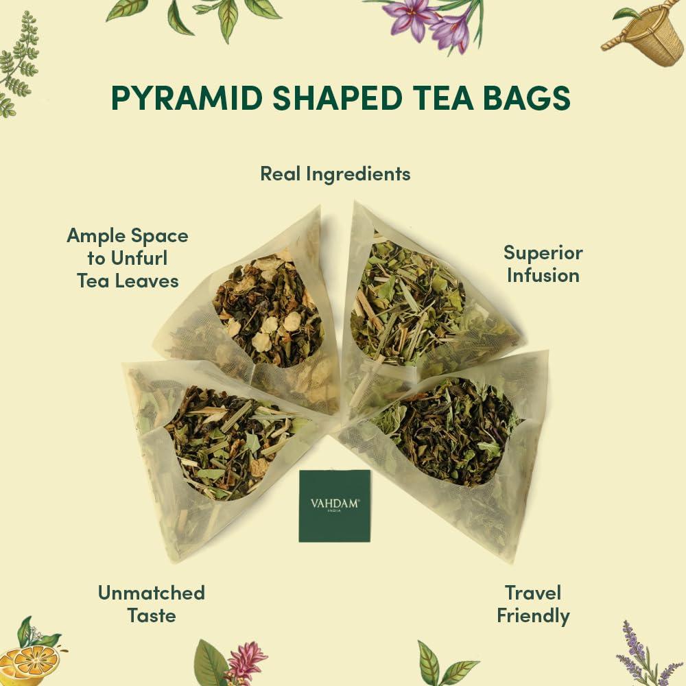 Vahdam Green Tea Variety Pack - 80 Pyramid Tea Bags | 4 Flavors Tea ...