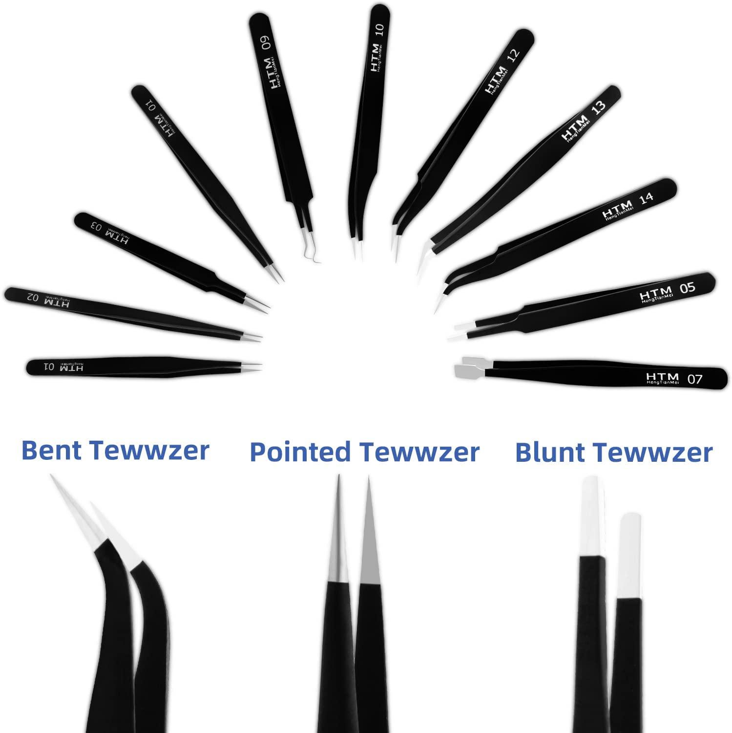 HengTianMei Precision Tweezers Set ESD Anti-Static Stainless Steel ...