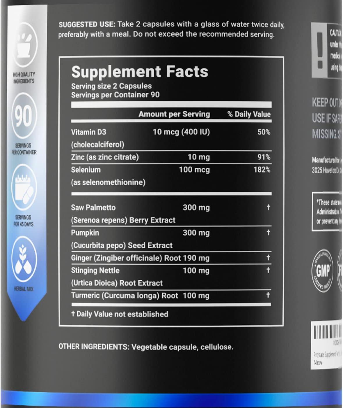 Prostate Supplement for Men 180 Caps - with Saw Palmetto, Pumpkin Seeds ...