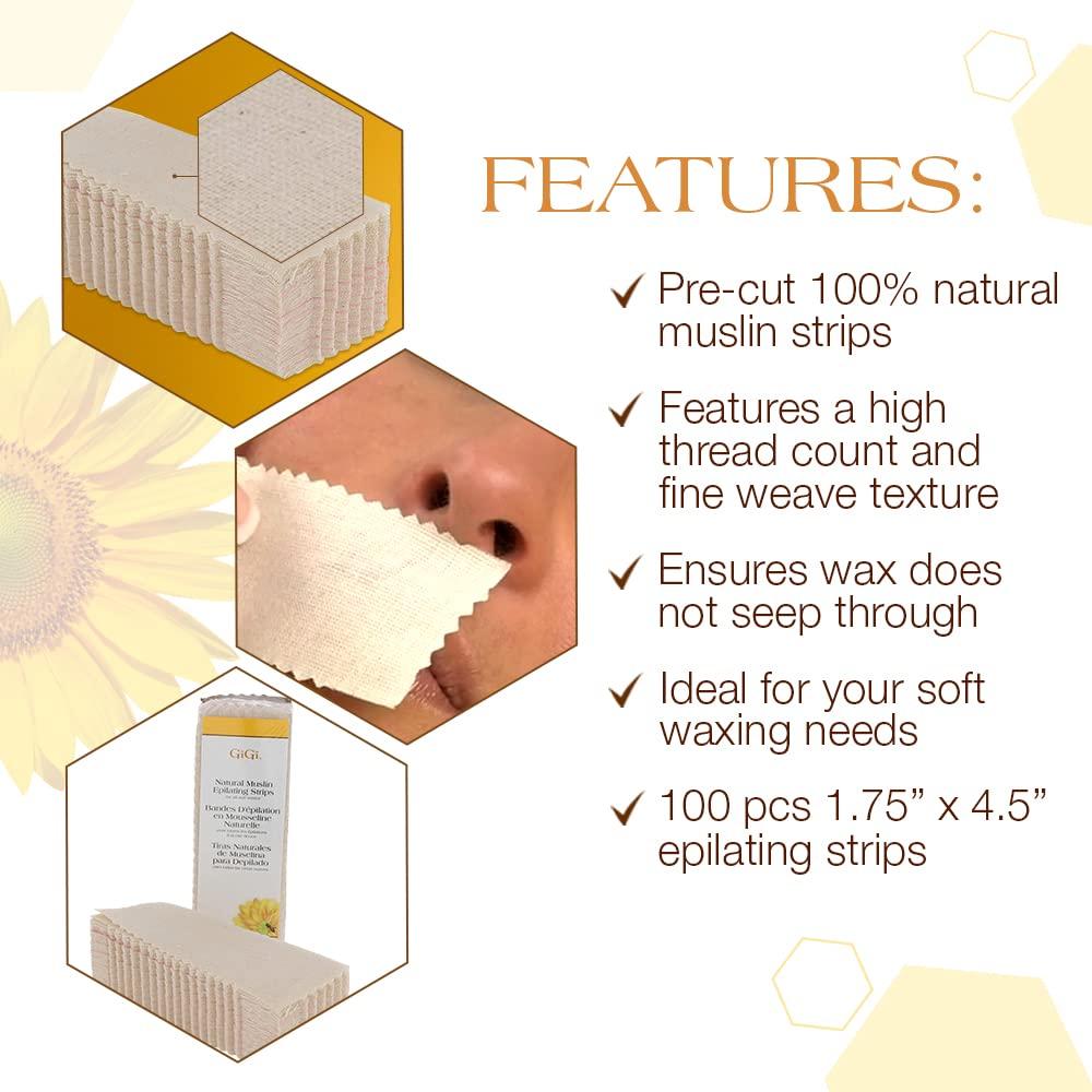 Gigi Small Natural Muslin Epilating Strips for Hair Waxing - 100 Strips ...