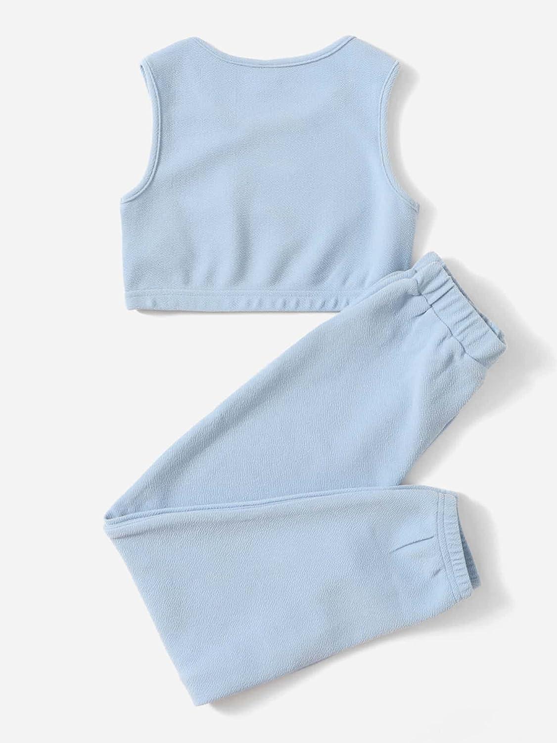 OYOANGLE Girl's Letter Crop Tank Top & Sweatpants Set | 10 Years Blue ...