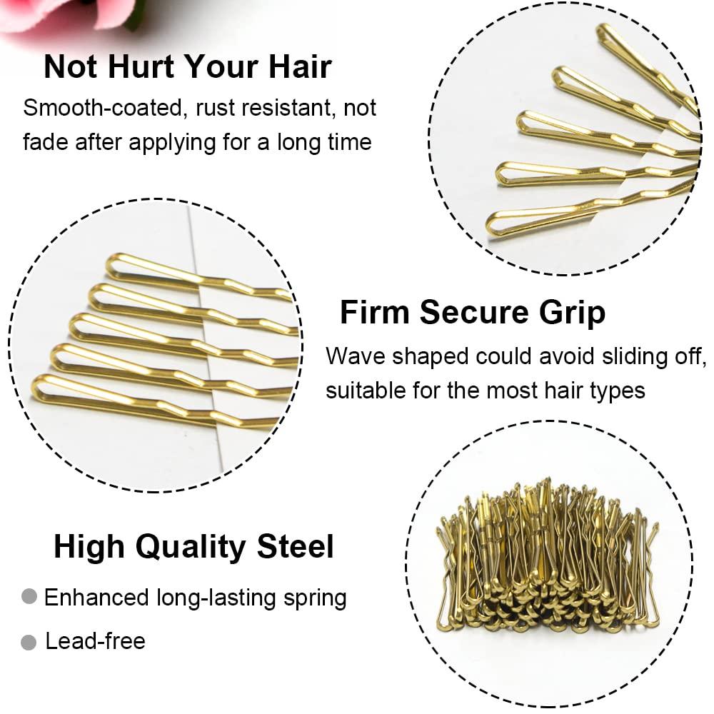 200 CT Mini Blonde Bobby Pins with Cute Case - 1.38 Inch Premium Gold ...