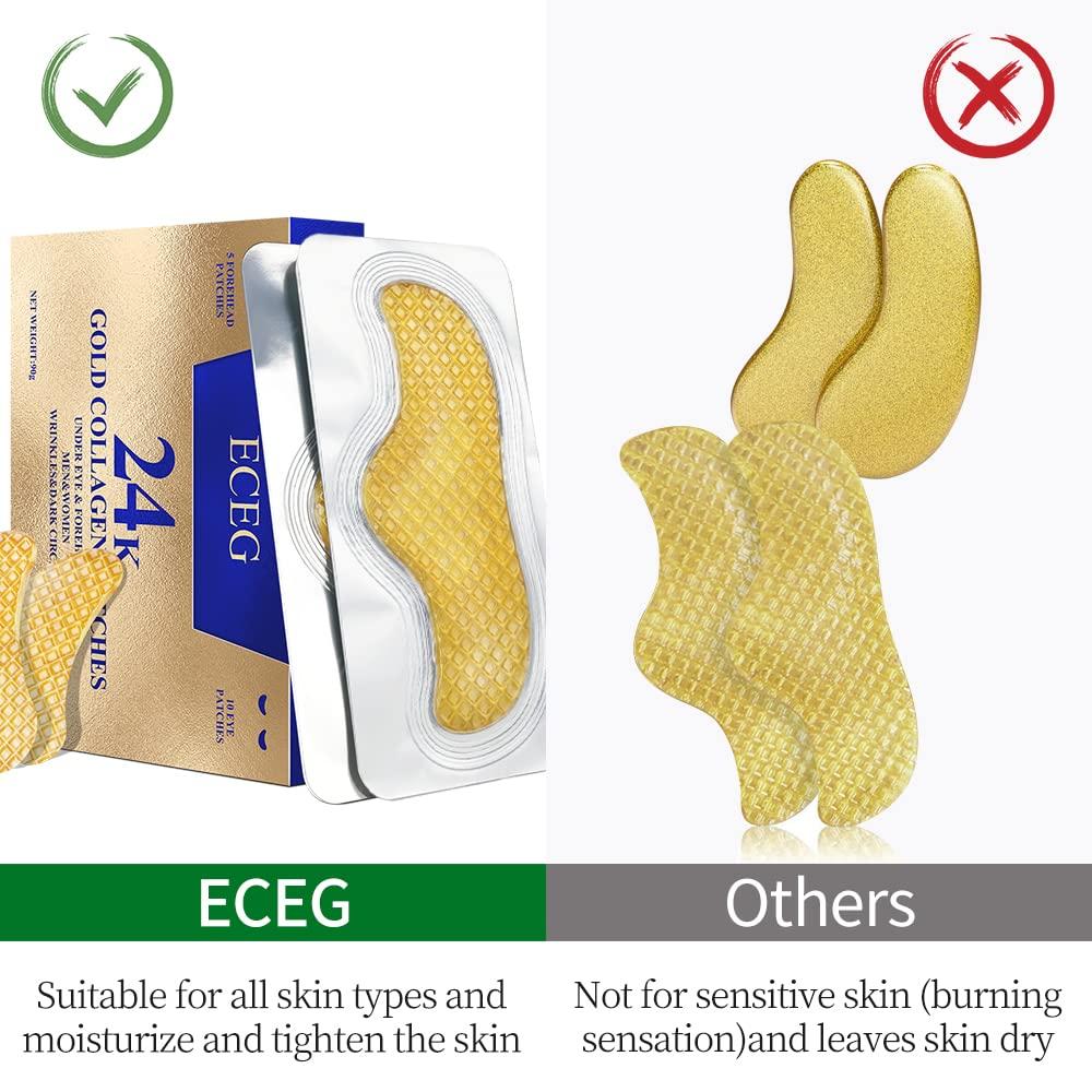 ECEG Forehead Wrinkle & 24K Gold Eye Patches - 15 PCS Collagen Facial ...