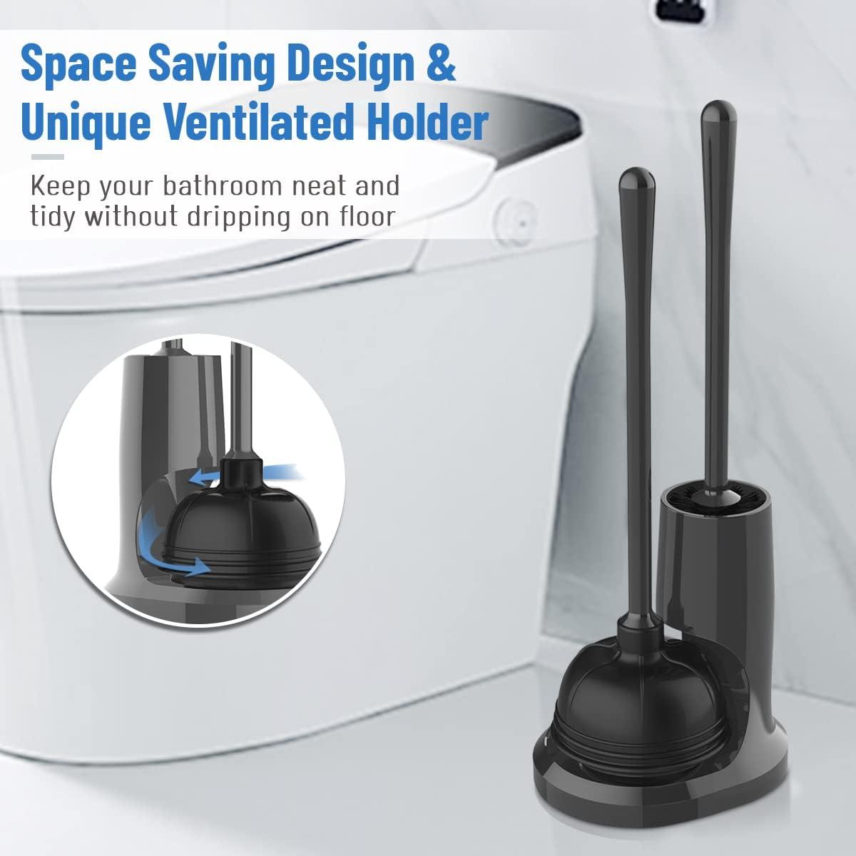 Uptronic 2-in-1 Toilet Plunger and Brush Set with Holder - Heavy Duty ...