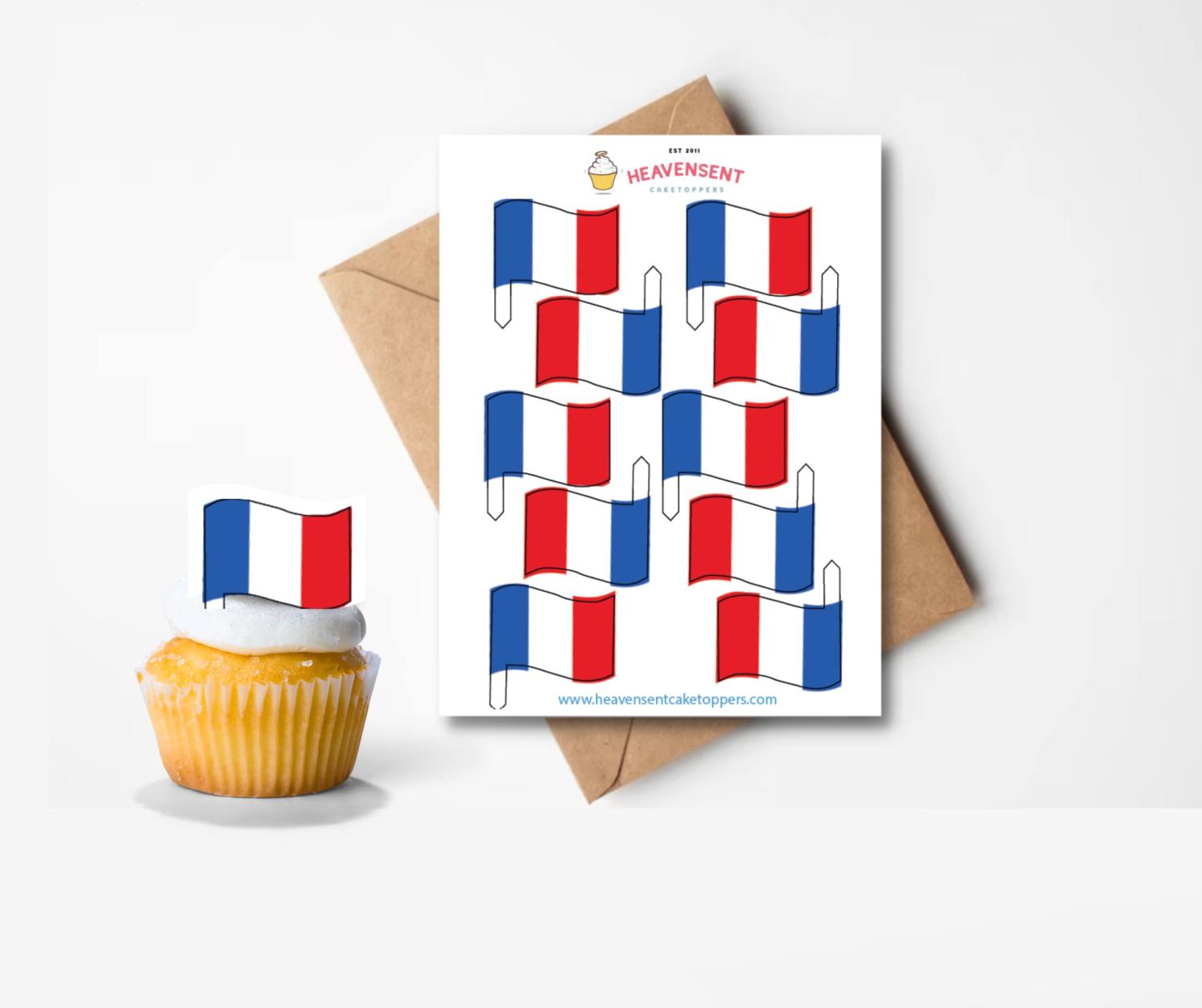20x Pre-cut France Flags Edible Thick Wafer Card Standing Cupcake ...