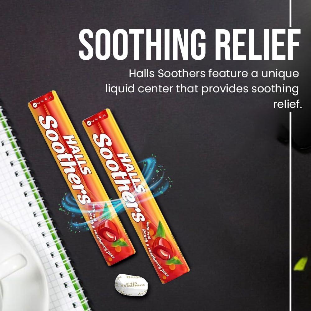 Halls Soothers 4 Peach & Raspberry Flavour 45g with Real Fruit Juice ...