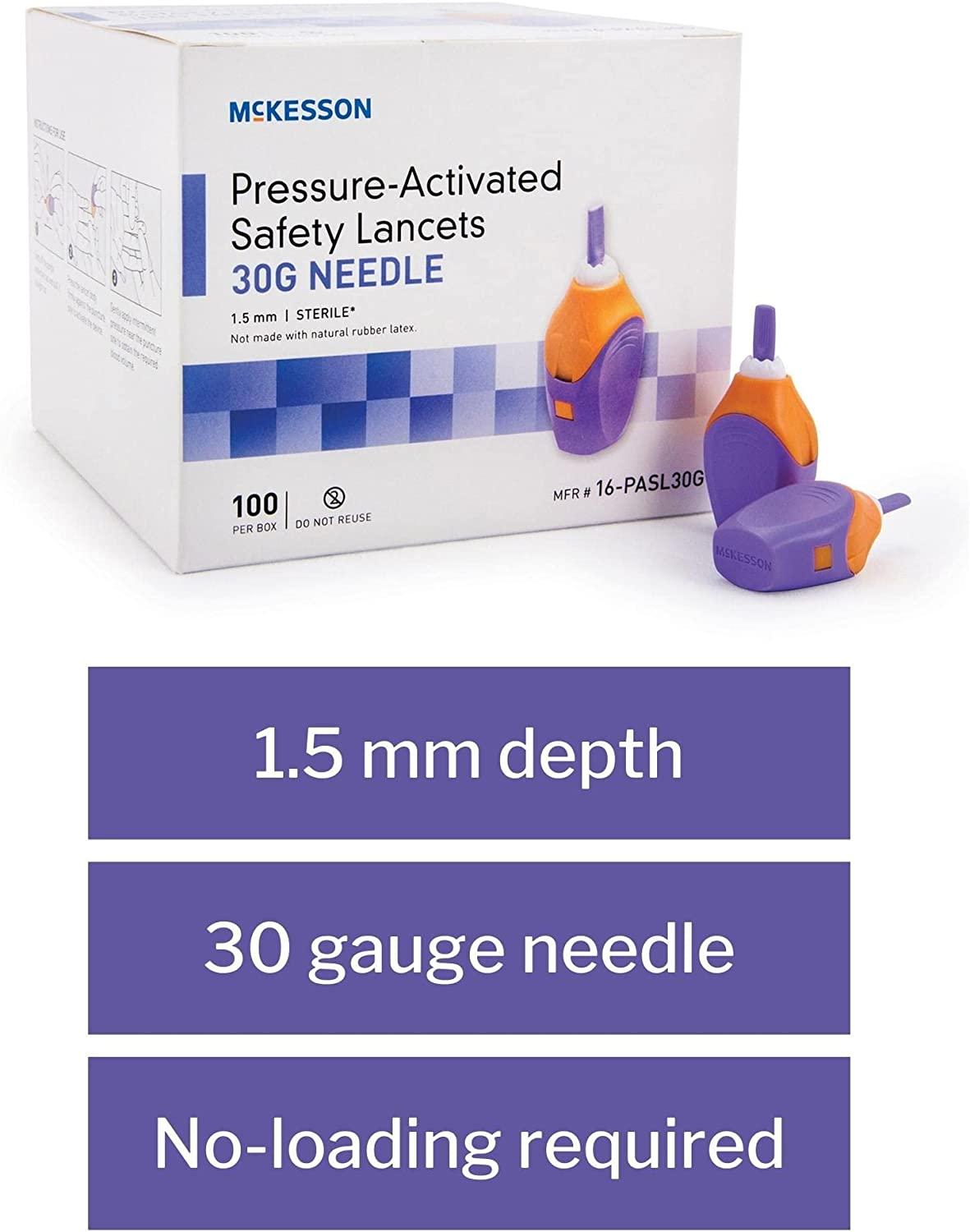 McKesson Safety Lancets 30G Sterile Pressure-Activated Needle 1.5mm 100 ...