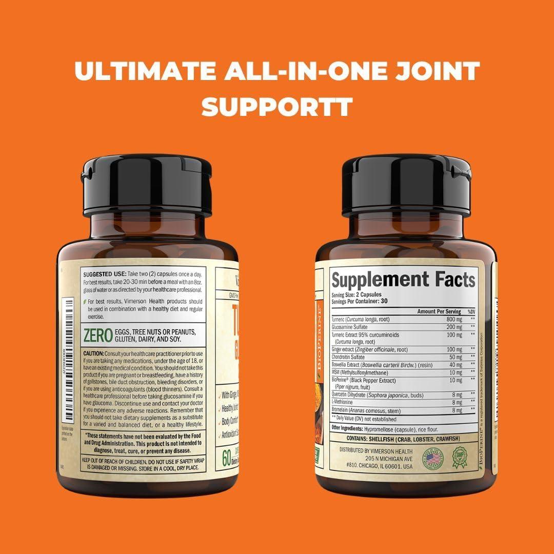Joint Support Supplement with Turmeric Curcumin, Glucosamine, Chondroitin, MSM, Ginger, Black ...