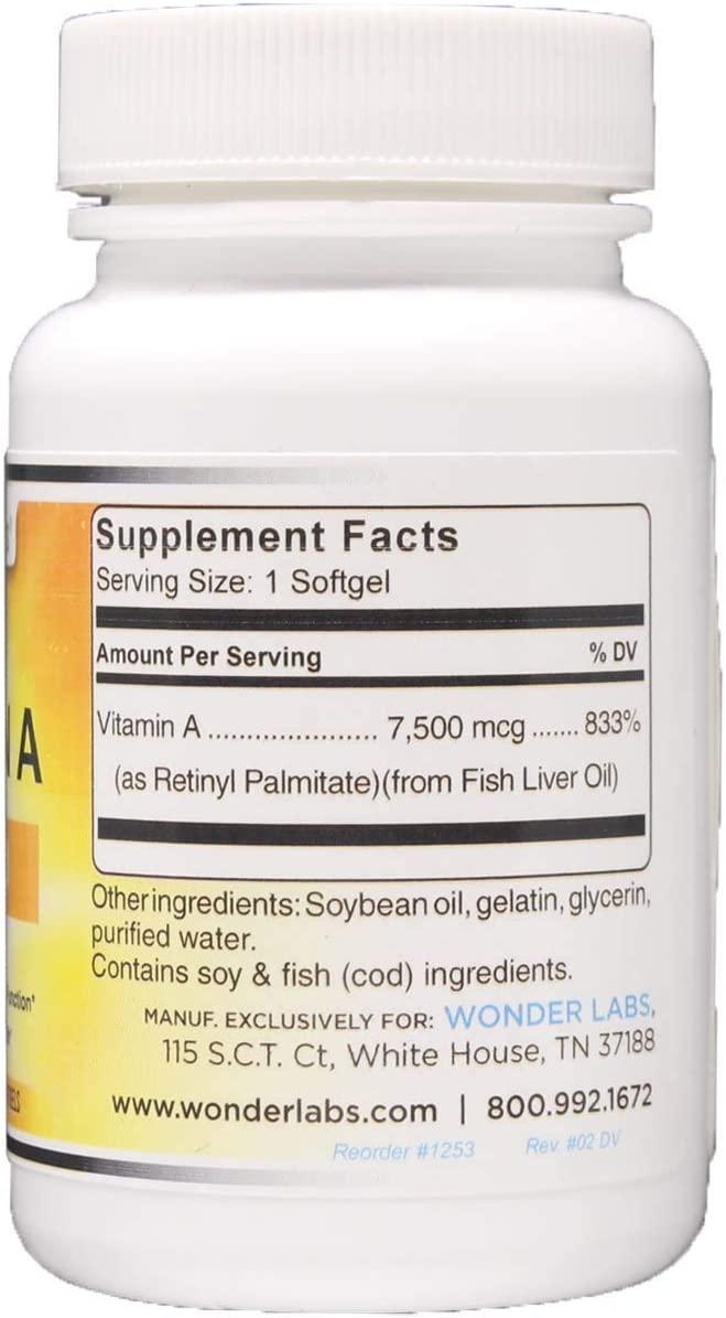 Wonder Laboratories 25000 IU Natural Vitamin-A Oil Softgels - Retinyl ...