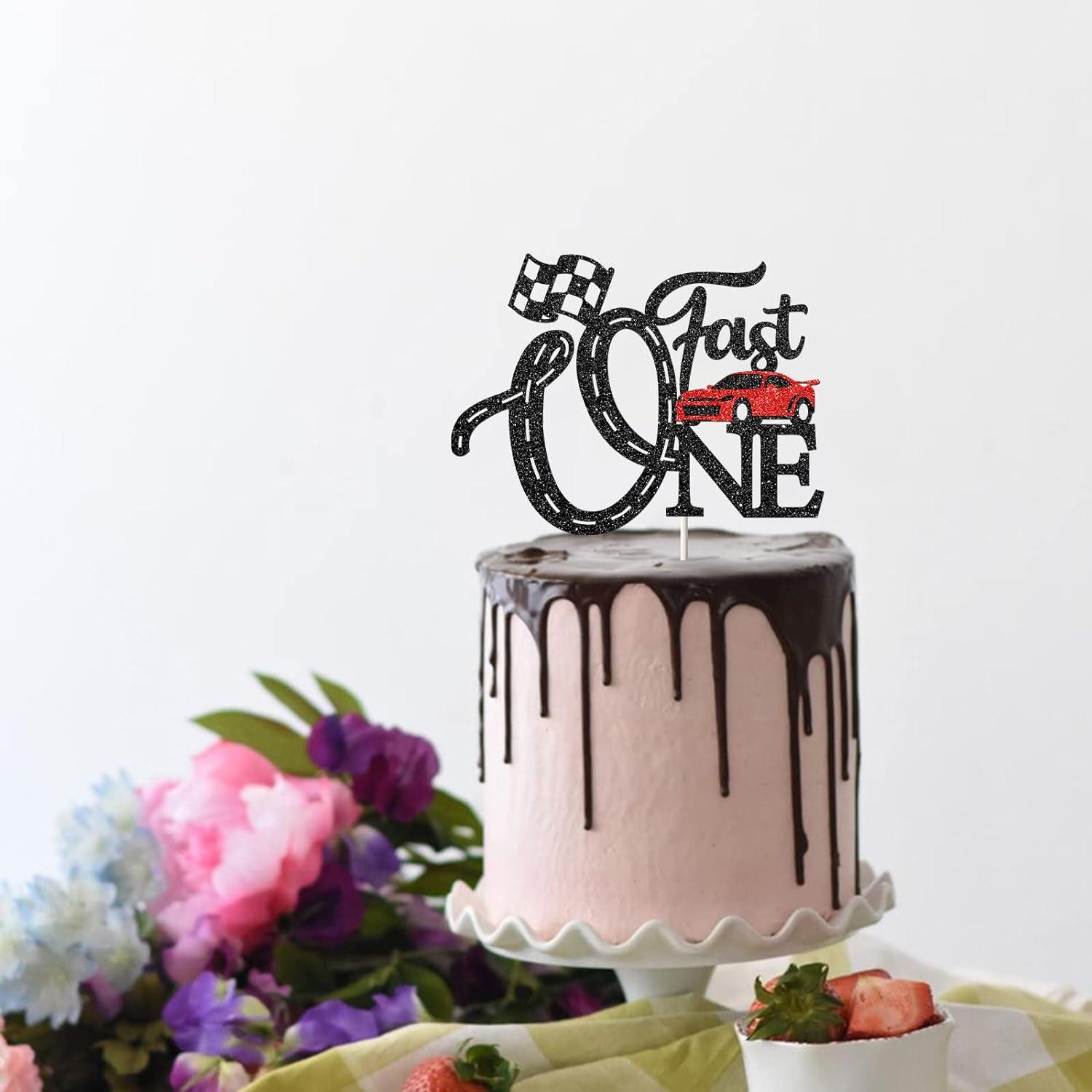 Tenhaisi Fast One Cake Topper Race Car Themed Cake Topper Baby Boy's ...