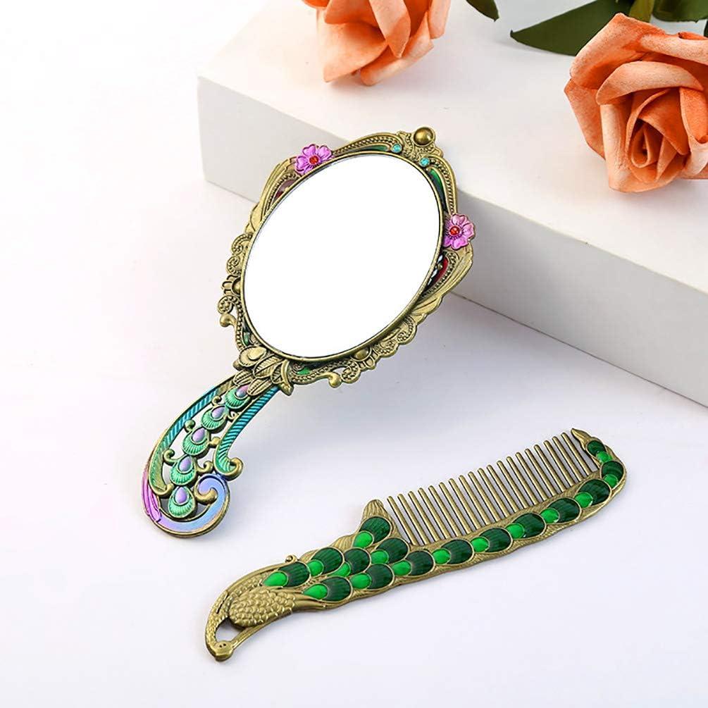 MULHUE Vintage Peacock Flower Hand Held Mirror Set - Bronze Metal ...